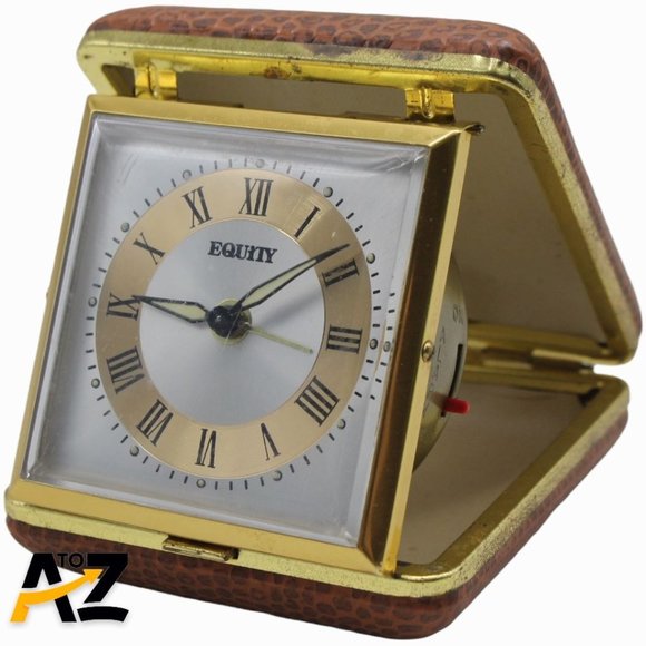 Other | Vintage Equity Folding Hand Wind Up Travel Alarm Clock Black ...